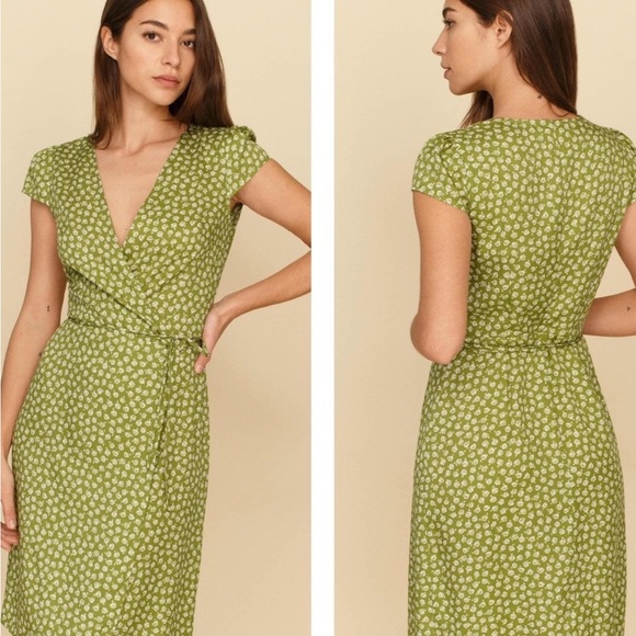 Reformation | Dresses | Reformation Zena Green Floral Wrap Dress | Poshmark